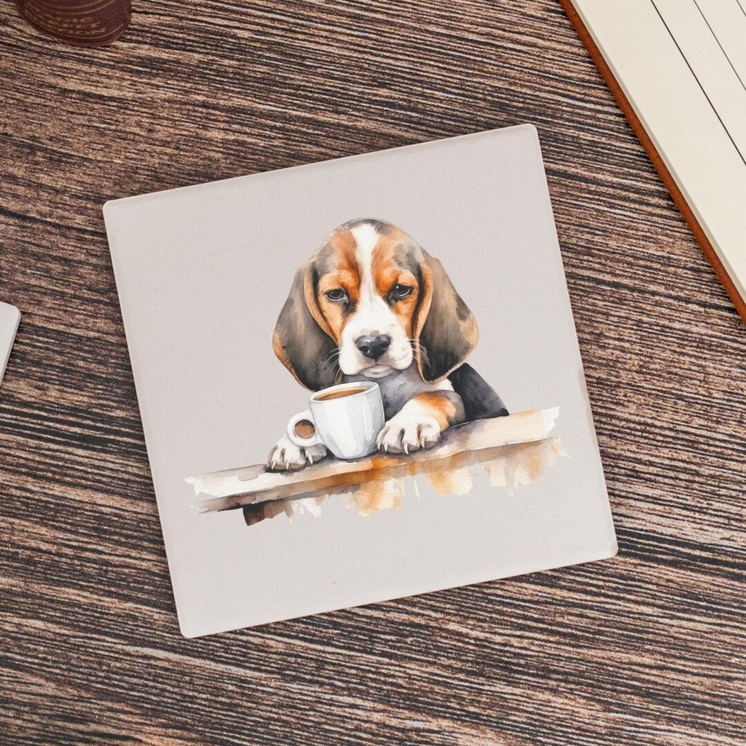 Beagle Dog Coaster, Ceramic Coffee Coaster, Dog Decor, New Puppy ...