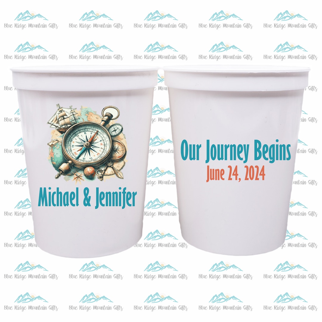 Our Adventure Begins Wedding Cups, Customized Plastic Cup, Compass ...