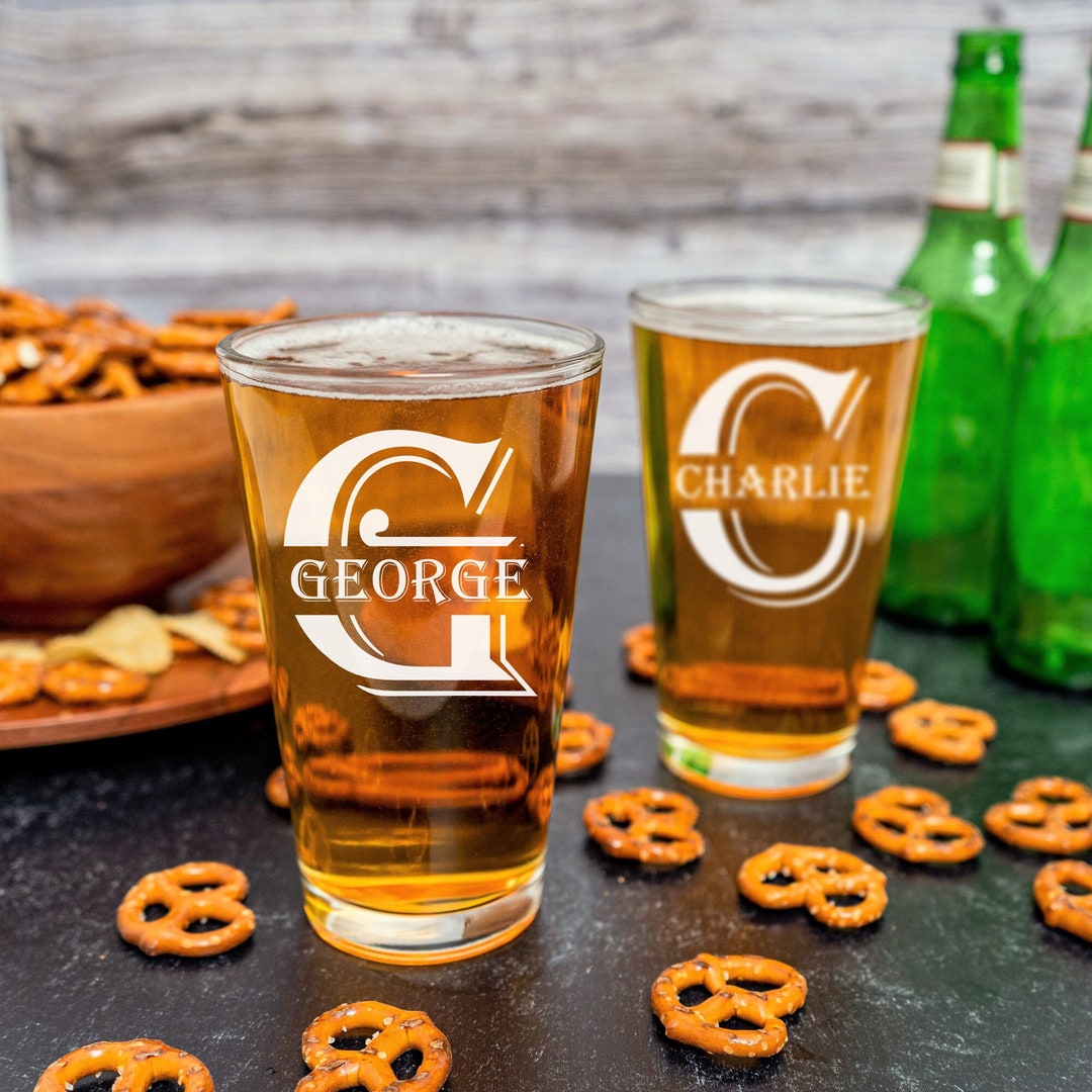 Personalized Pint Glasses With Engraved Monogram - Set of 2 - Etsy