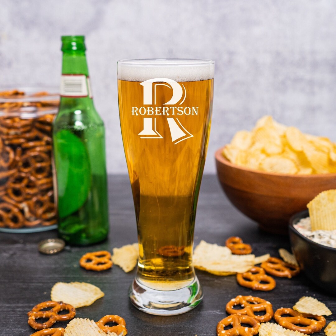 Etched Pilsner Glass Set of 2, Custom Pilsner Glasses, Personalized ...