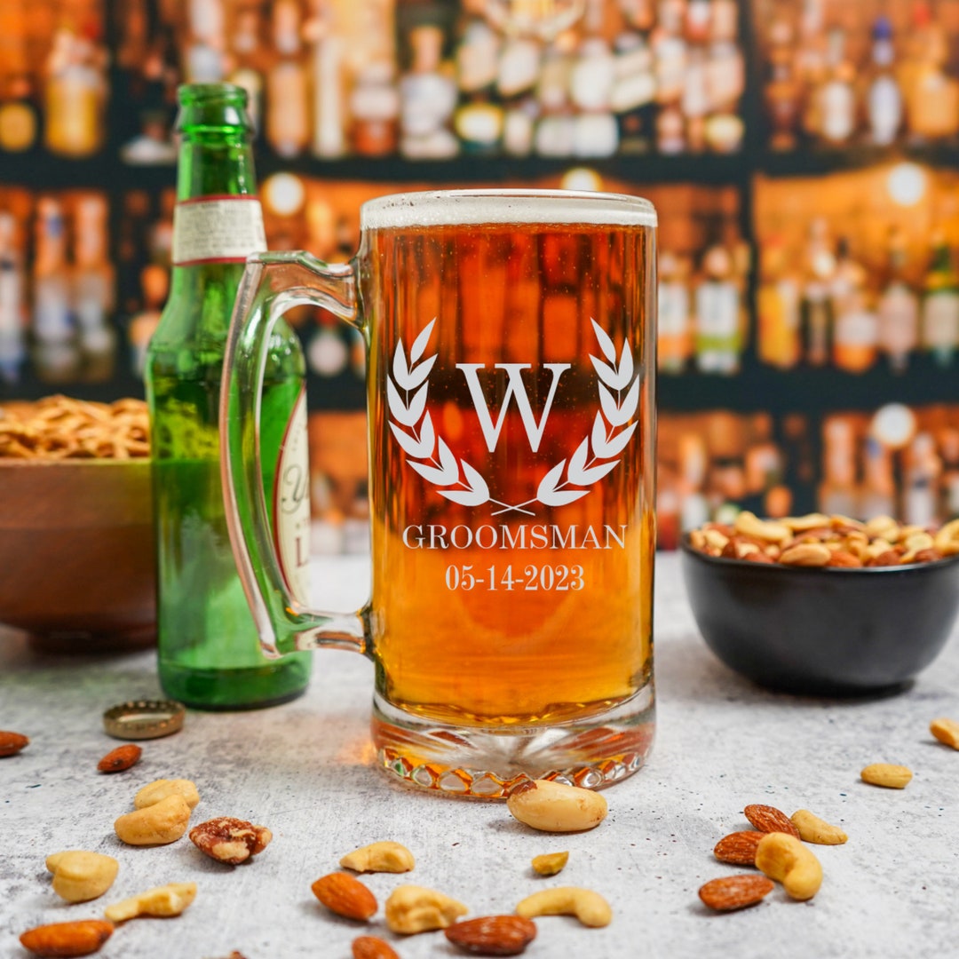 25oz Wreath of Triumph Beer Mugs, Set of 4, Groomsman Gift, Best Man ...