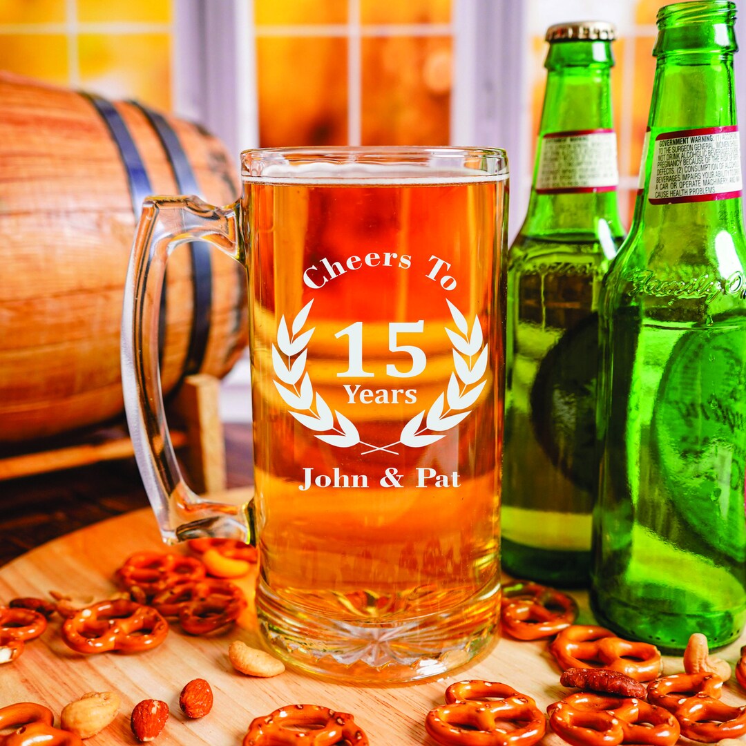 15 Years of Celebration Beer Tankard, Anniversary Beer Mug, Set of 2 ...