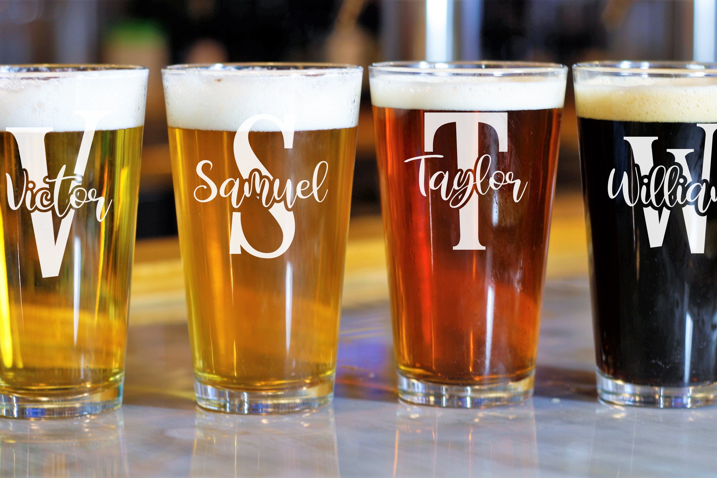 Personalized Pub Glasses Set of 4 Custom Etched Pint Glasses - Etsy