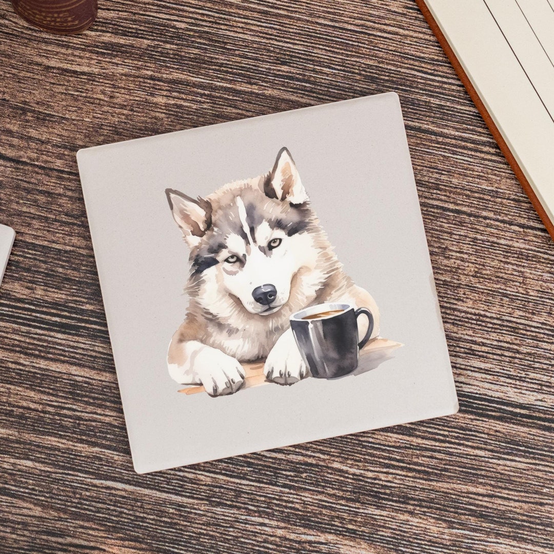 Siberian Husky Dog Coaster, Ceramic Coffee Coaster, Dog Decor, New ...