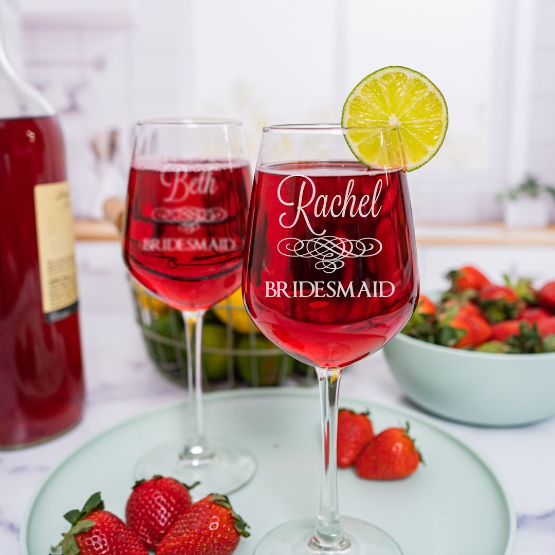 Personalized Wine Glass Set of 4, Custom Wedding Party Wine Glass ...