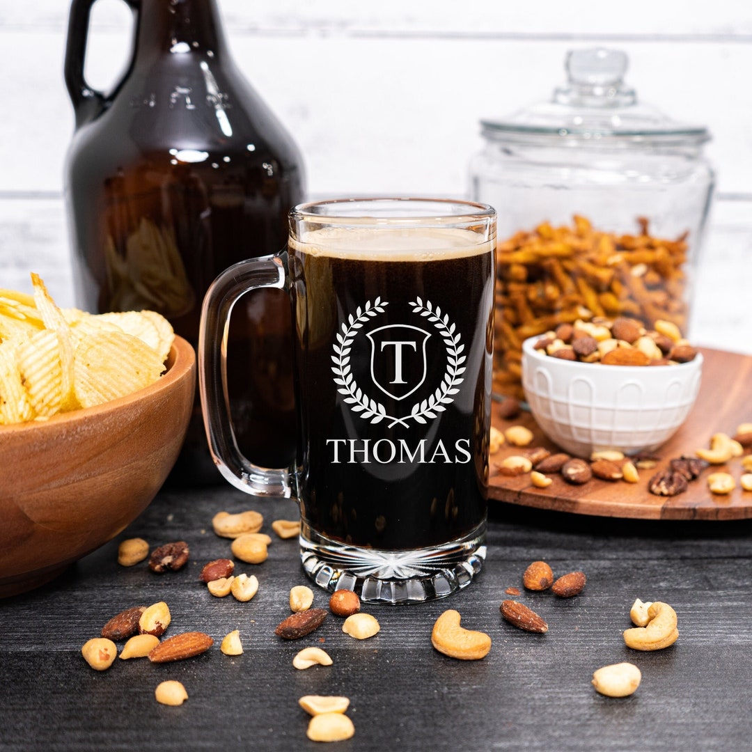 Glass Mug, Custom Bar Ware, Personalized, Beer Mug, Home Bar, Engraved ...