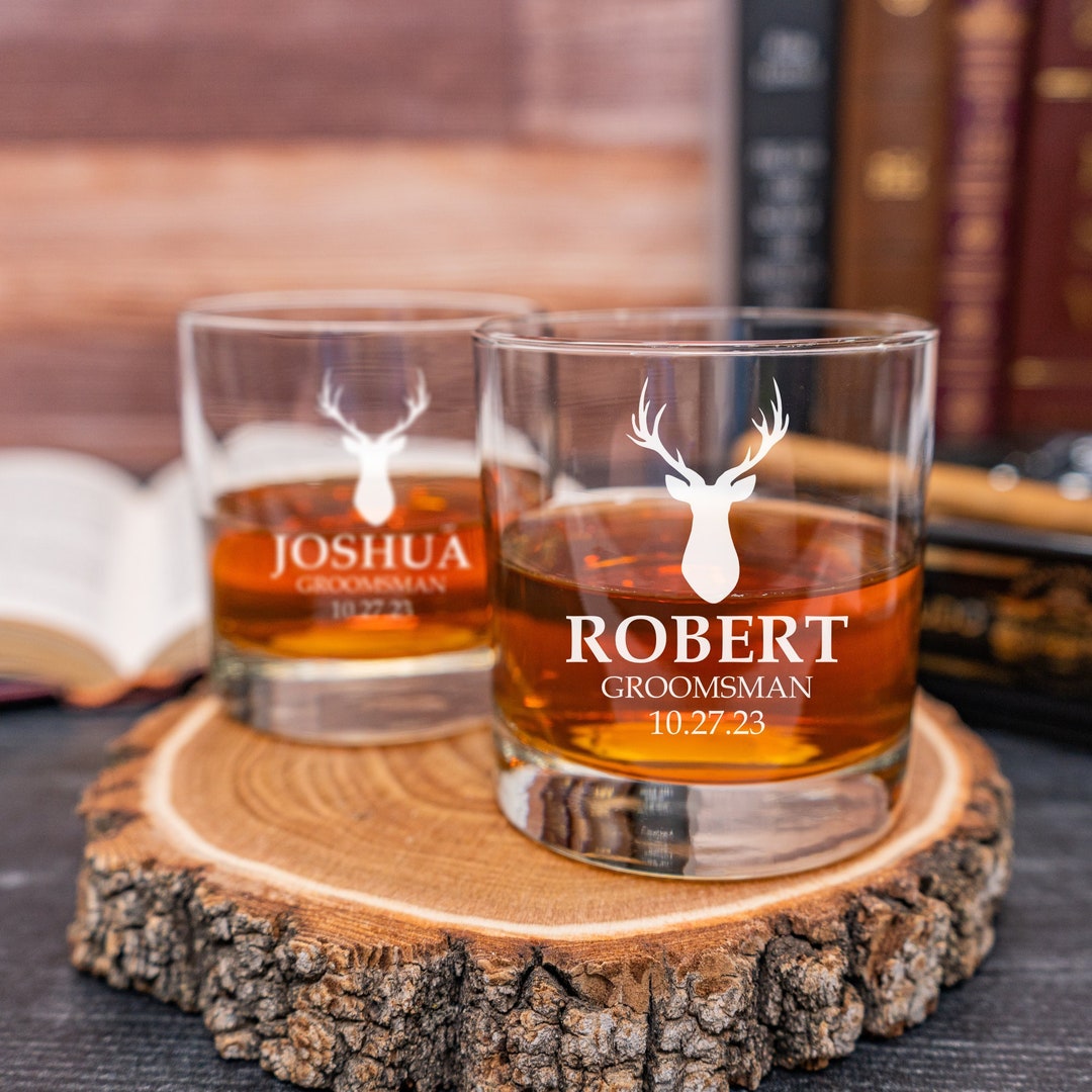 Whiskey Glasses, Groomsmen Gifts, Rustic Glasses, Wedding Party Gift ...