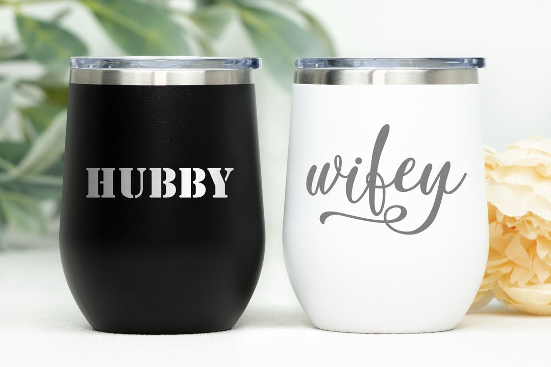 Stemless Wine Wedding Tumblers, New Wife, New Husband, Engagement Gift ...