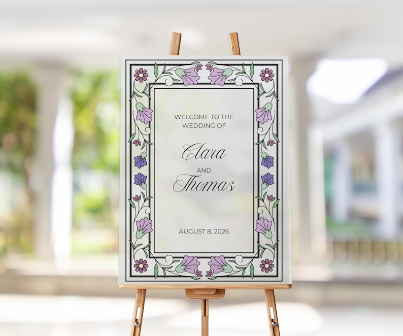 Faux Stained Glass Wedding Welcome Sign Template | Printable DIY ...