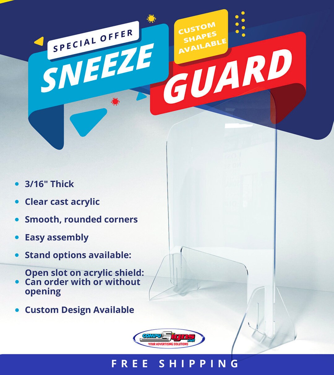 Acrylic Sneeze Guard. Made is USA. Retail Counter Shield. Acrylic ...