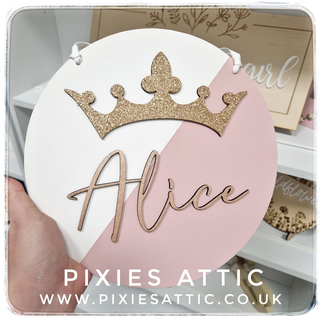 Princess Crown Name Sign, Toddler Girl Room Sign, Princess Nursery Wall ...