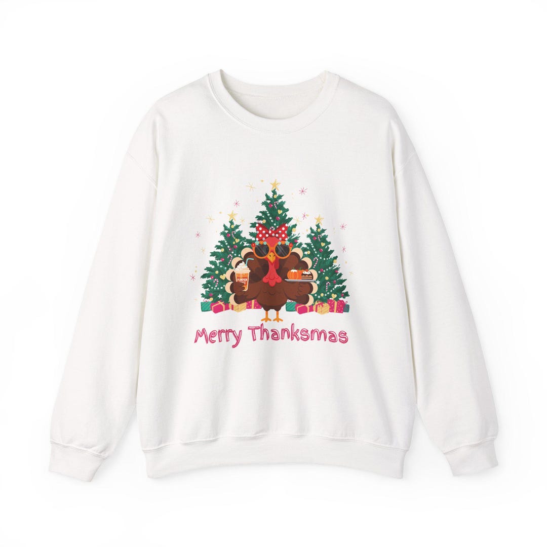 Merry Thanksmas Turkey and Christmas Trees Sweatshirt | Thanksgiving ...