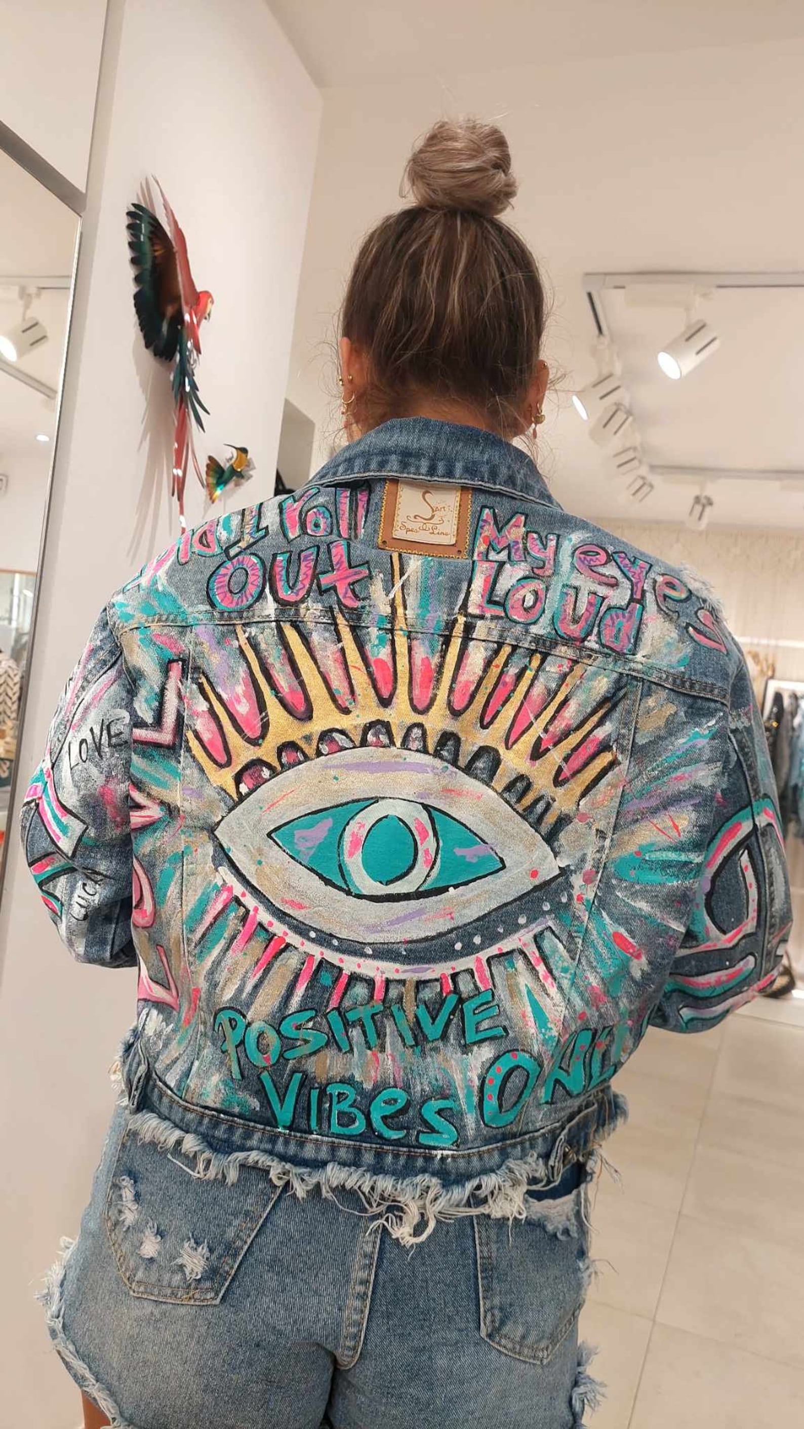CUSTOM Handpainted Evil Eye Denim Jacket, Turkish Evil Eye, Evil Eye ...
