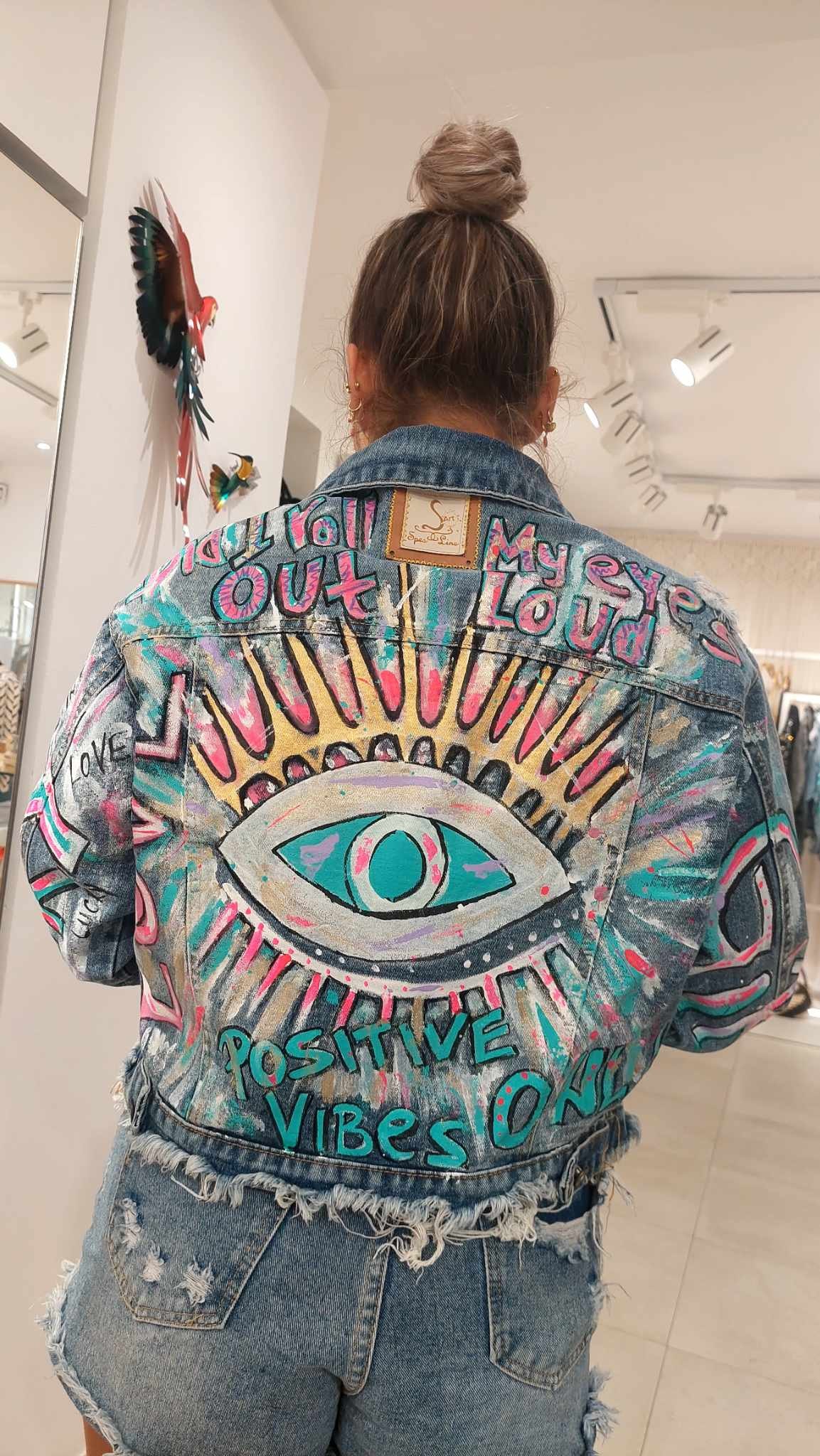 CUSTOM Handpainted Evil Eye Denim Jacket, Turkish Evil Eye, Evil Eye ...
