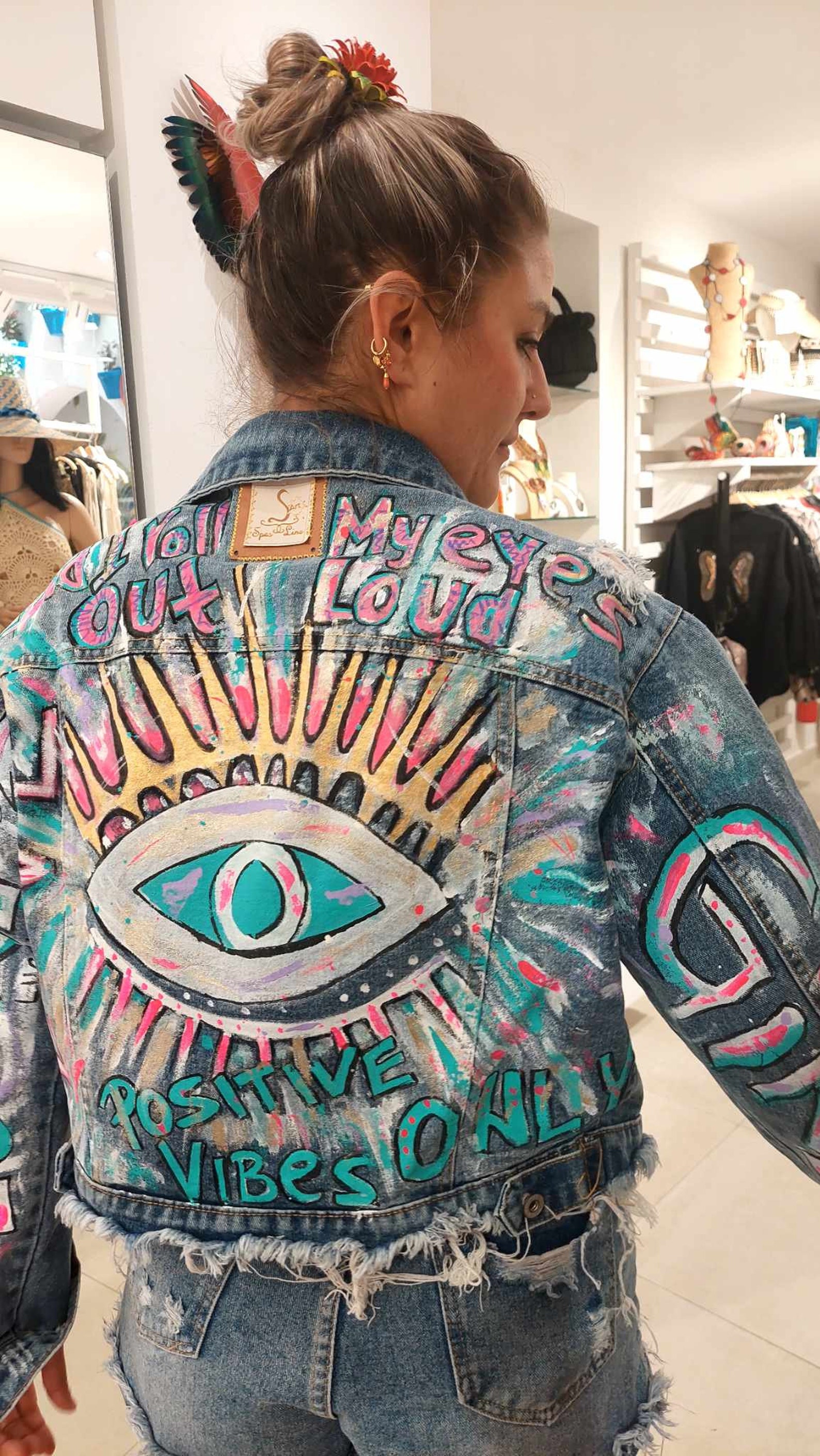 CUSTOM Handpainted Evil Eye Denim Jacket, Turkish Evil Eye, Evil Eye ...
