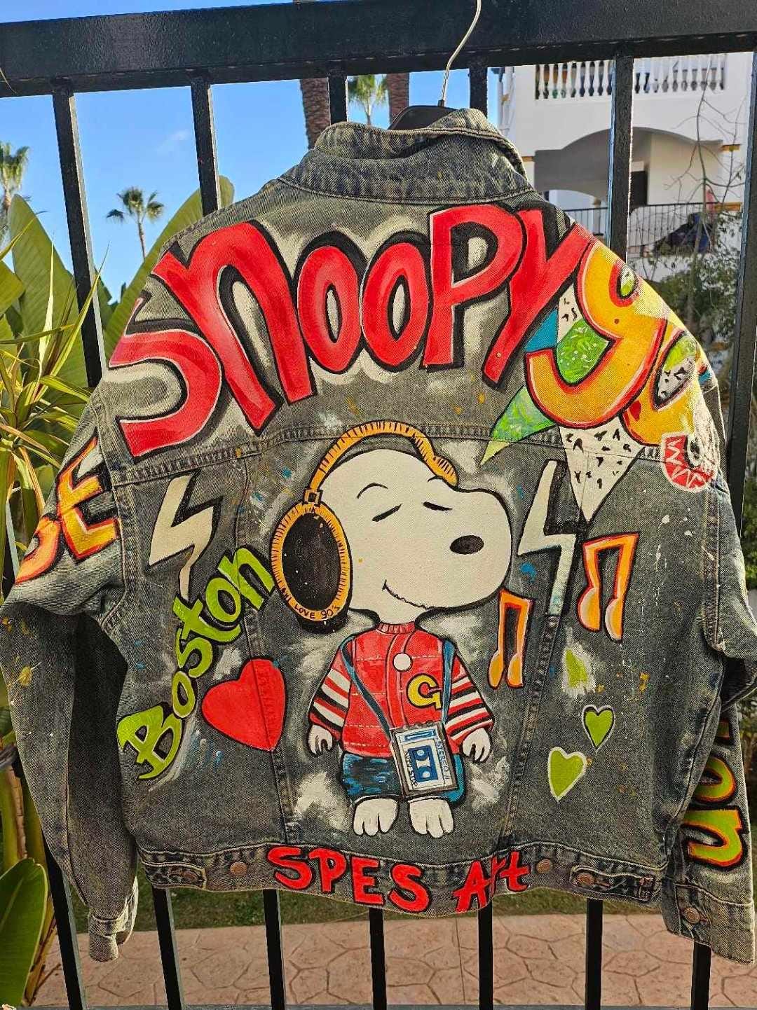 Hand Painted Snoopy Denim Jacket Custom Snoopy Jacket Unique Snoopy ...