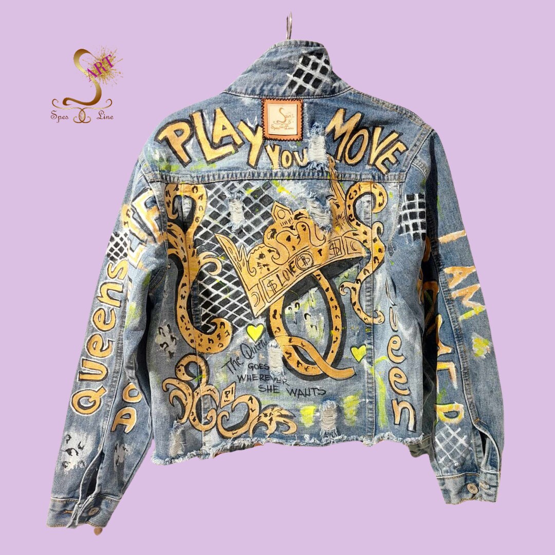 Custom Handpainted Denim Jacket, Chess Jacket, Graffitty Jacket, Custom ...