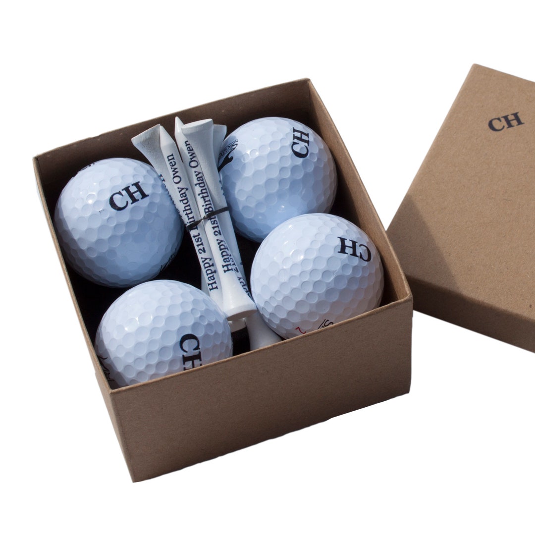Personalised Golf Gift Pack, 4 Balls and 6 Wooden Tees in Gift Box ...