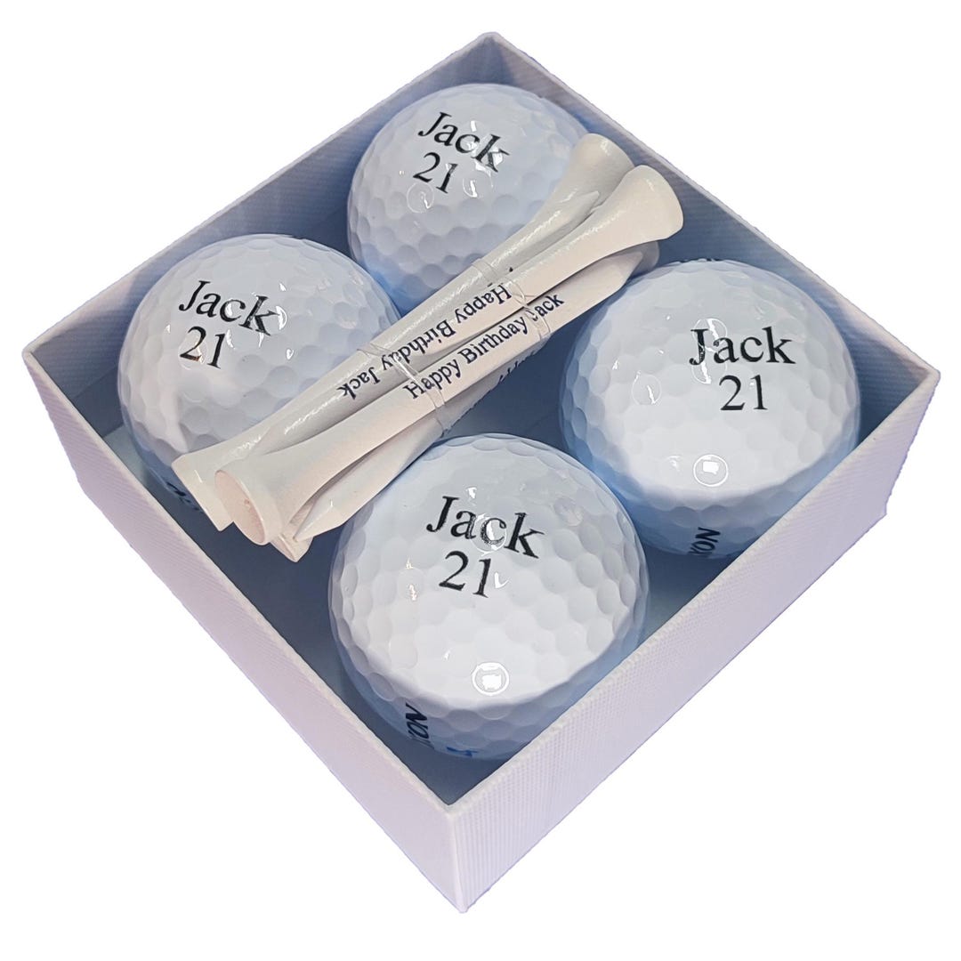 Personalised Golf Gift Pack, 4 Balls and 6 Wooden Tees in Gift Box ...