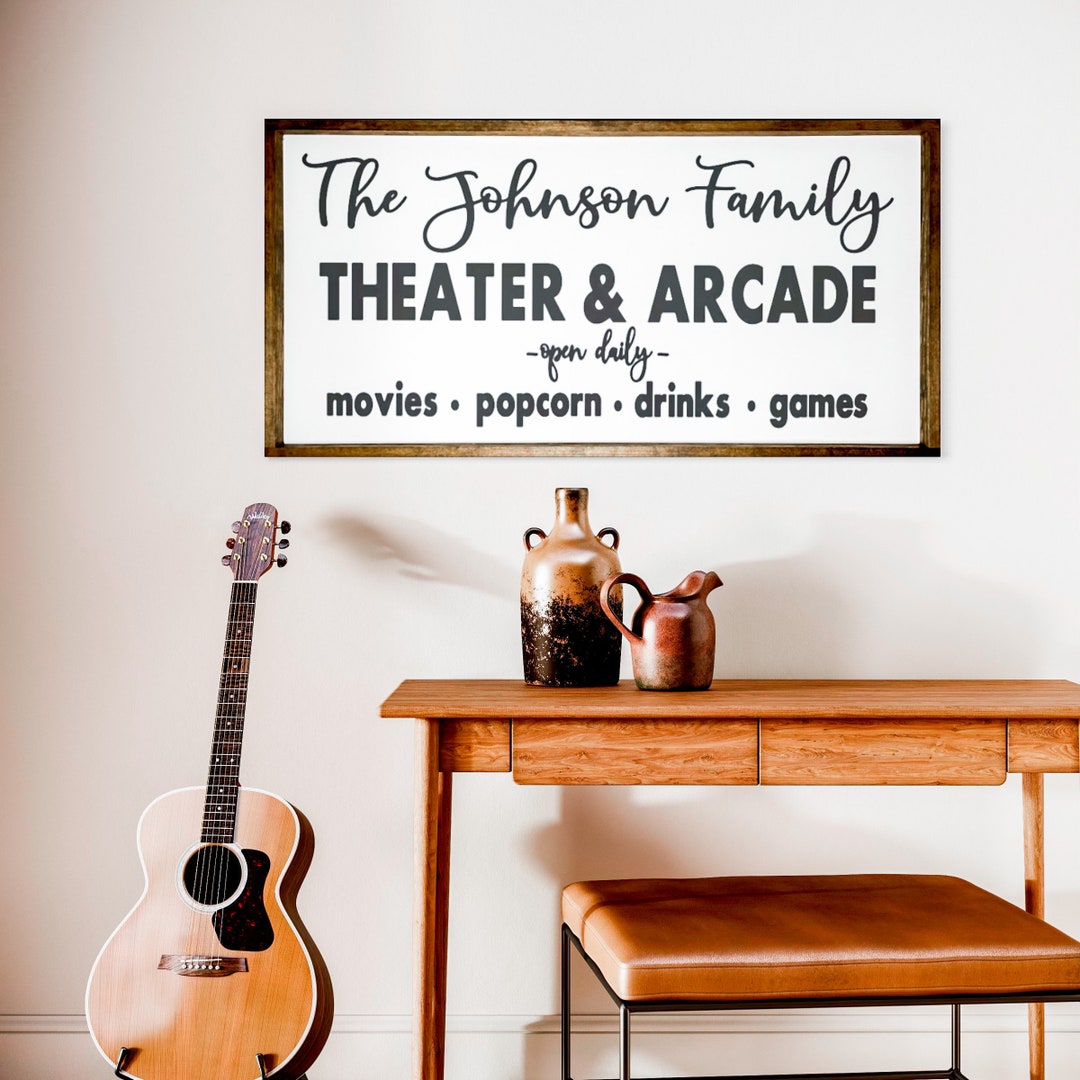 Theater and Arcade Sign| Theatre Room Sign | Large Custom Wood Sign ...