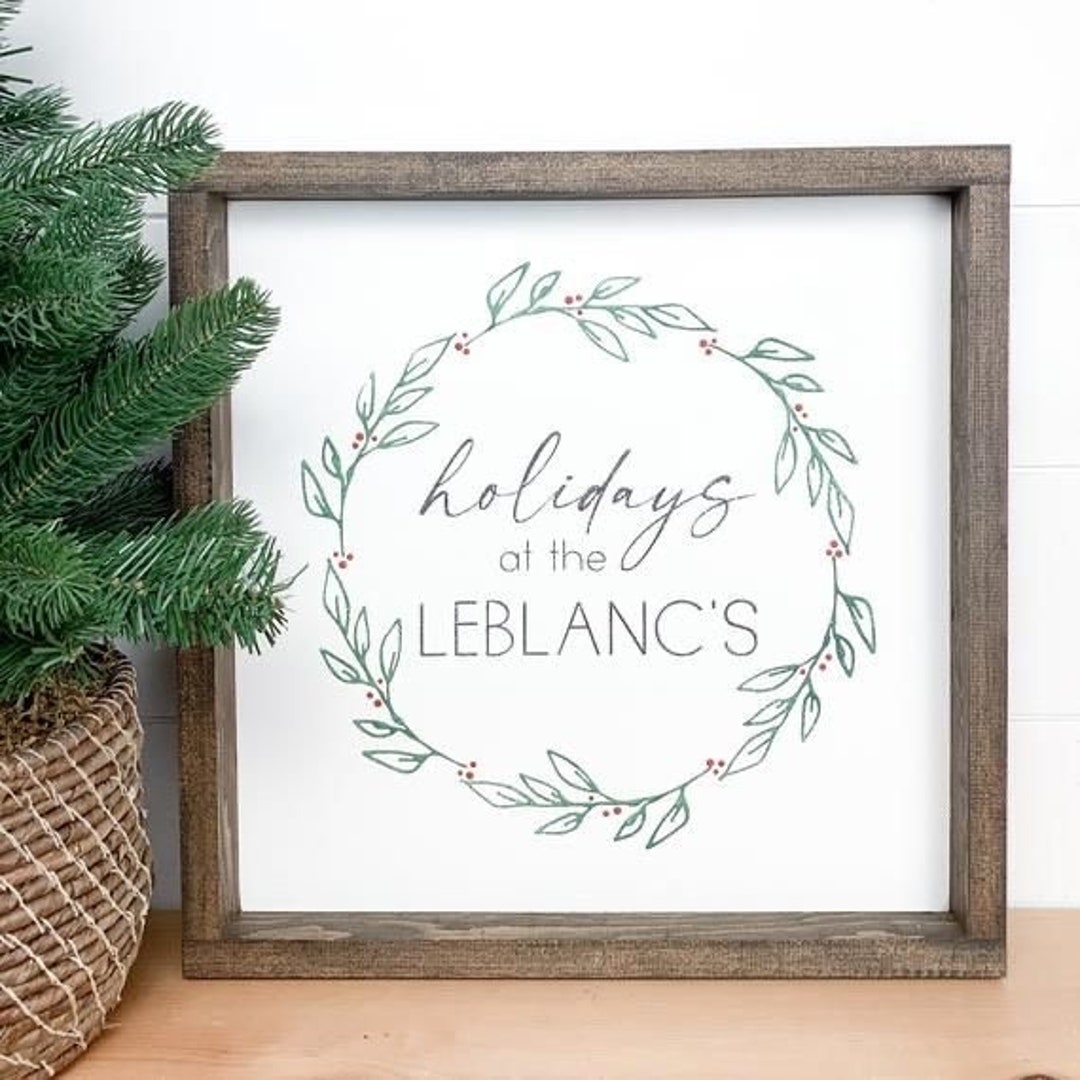 Personalized Christmas Sign: Farmhouse Holiday Wreath, Last Name Wood ...