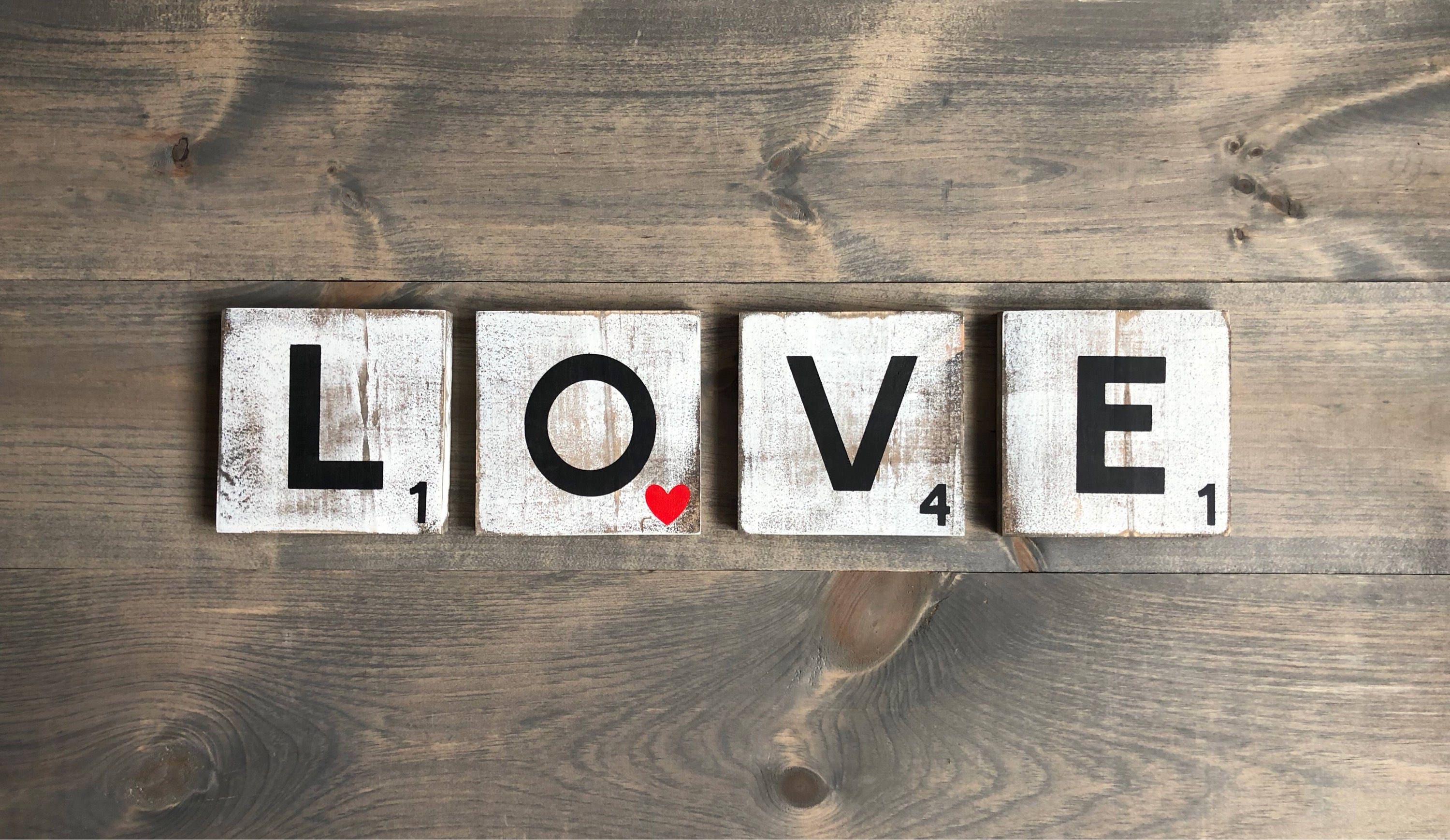 Love Sign One Heart for One Love Wood Tiles Bridal Shower | Etsy