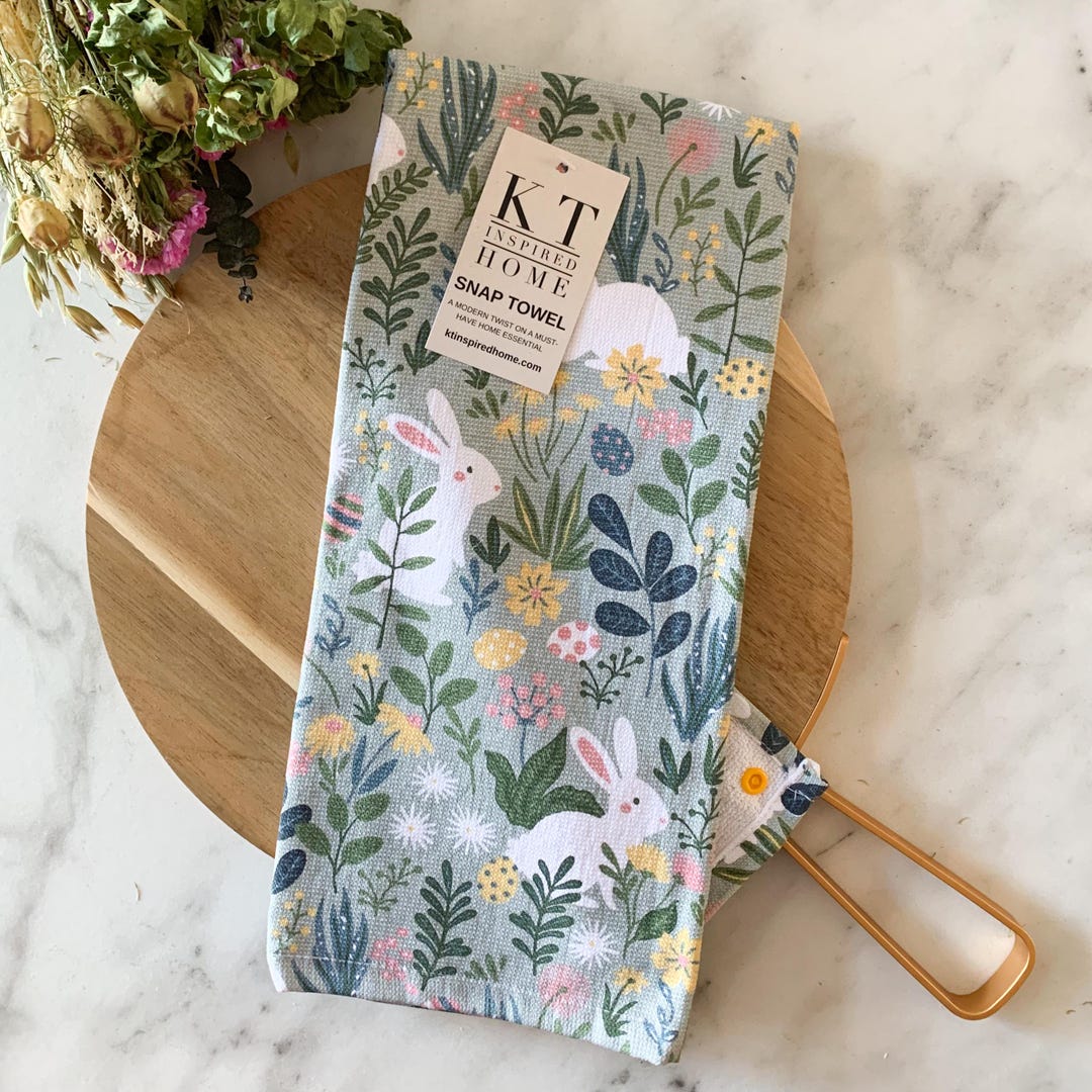 Bunny Kitchen Towel | Stay Put Snap Towel, Green Floral - Etsy