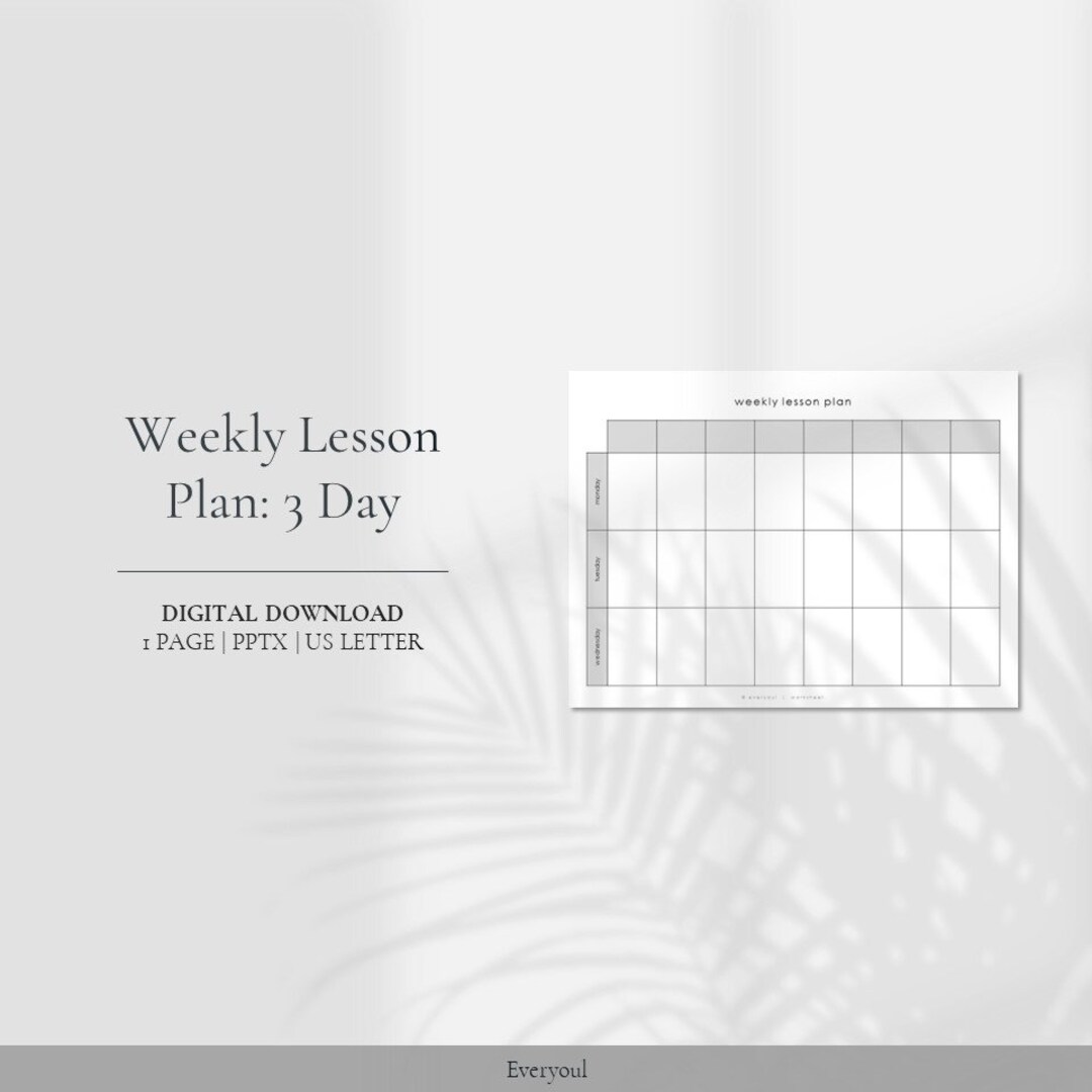 Diy Weekly Class Lesson Plan 3 Day Templates Diy Custom - Etsy