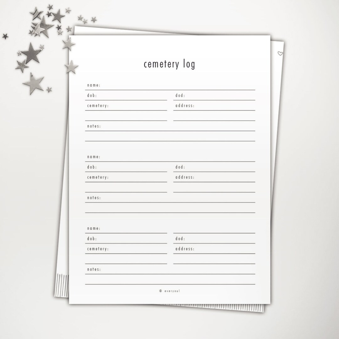 Diy Cemetery Log Templates, Diy Custom Calendar Planner, Planner ...