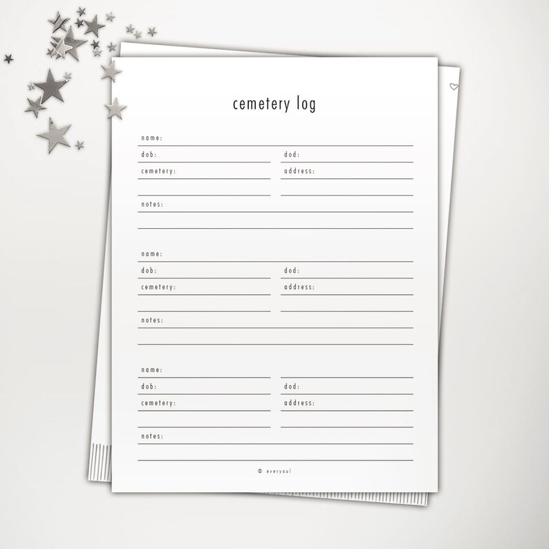 Diy Cemetery Log Templates, Diy Custom Calendar Planner, Planner ...