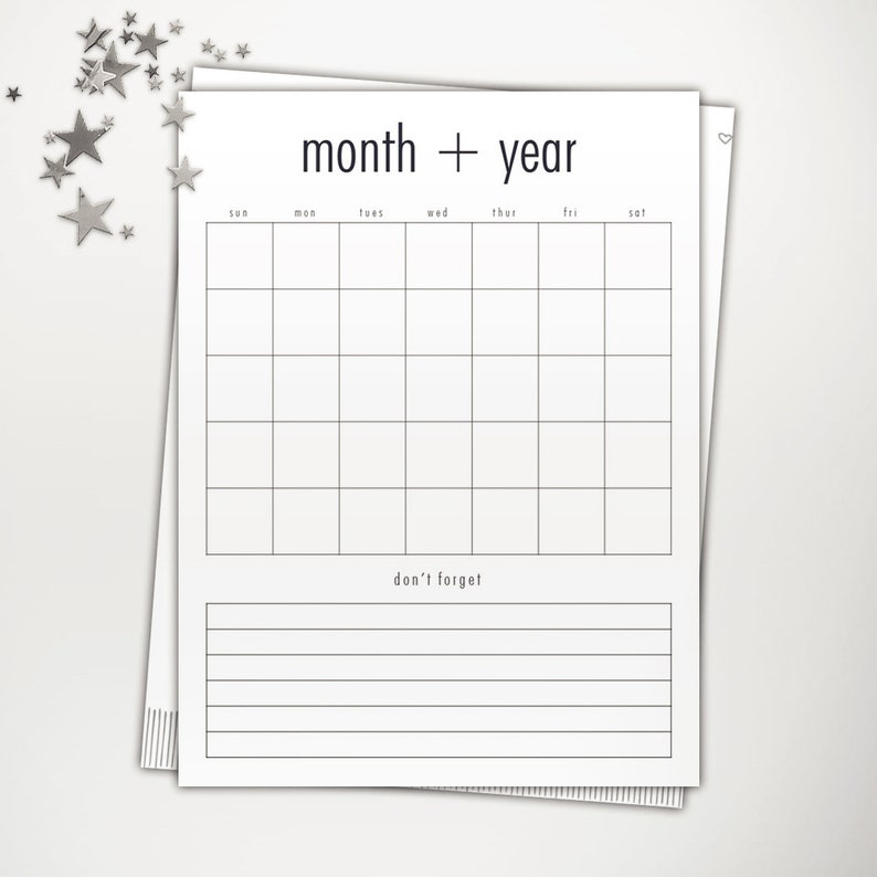 Diy Monthly Calendar Portrait Templates Diy Custom Calendar Etsy