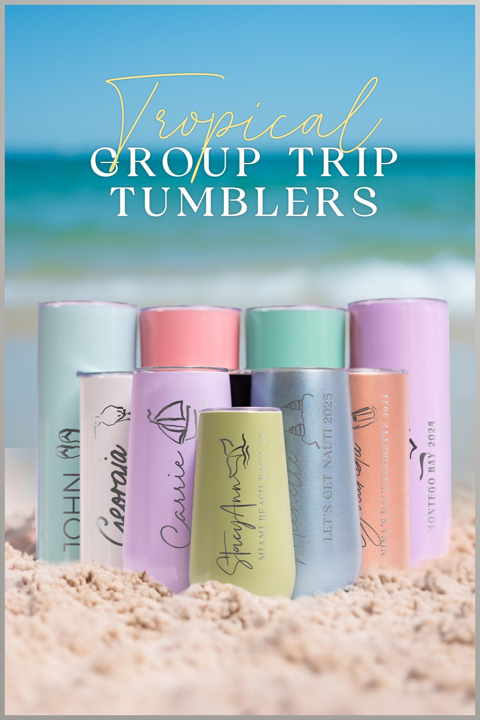 Engraved Girls Trip Tumbler With Subtitle and Design, Tropical Vacation ...