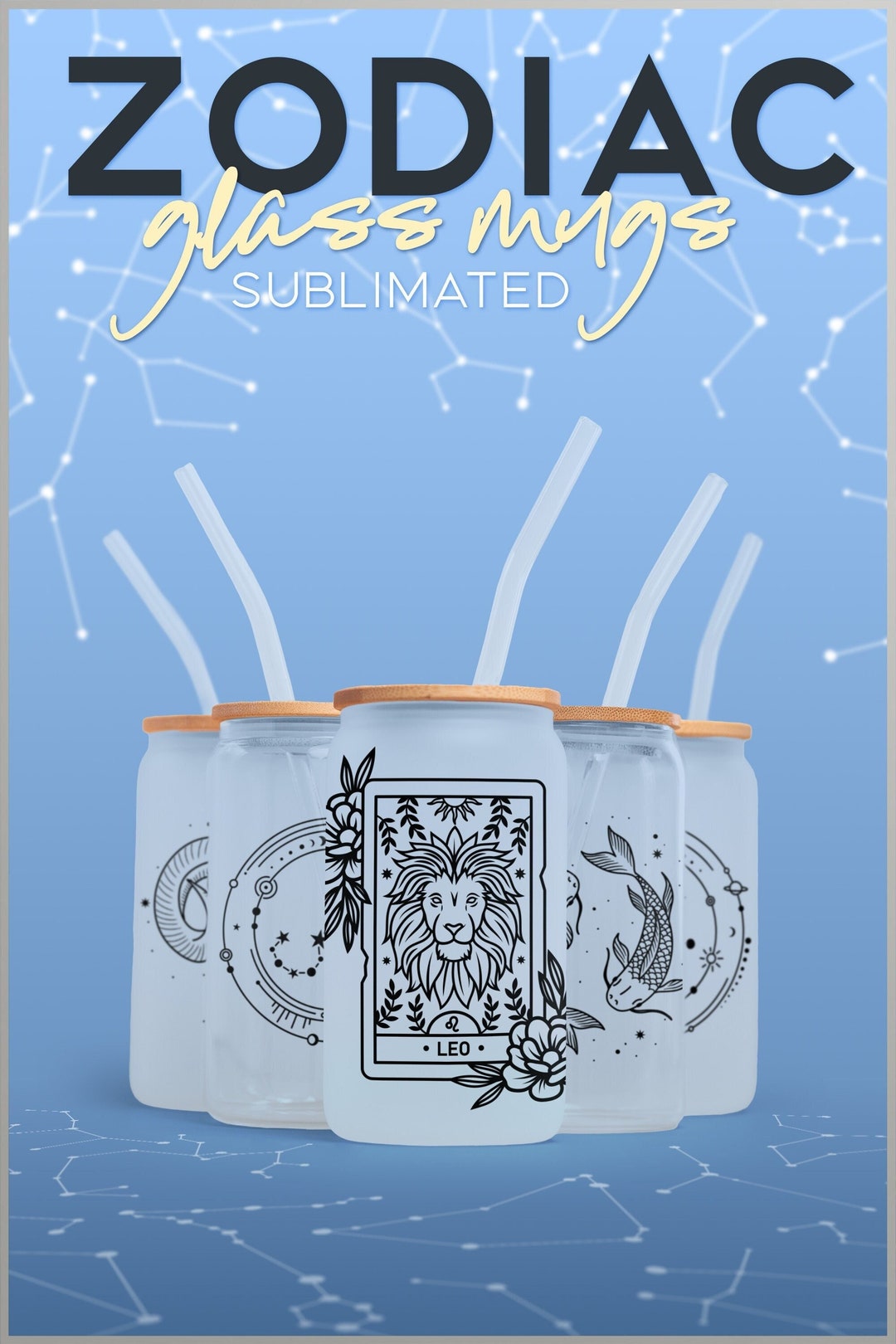 Zodiac Sign Mug Gift for Her, Glass Zodiac Tumbler With Constellation ...