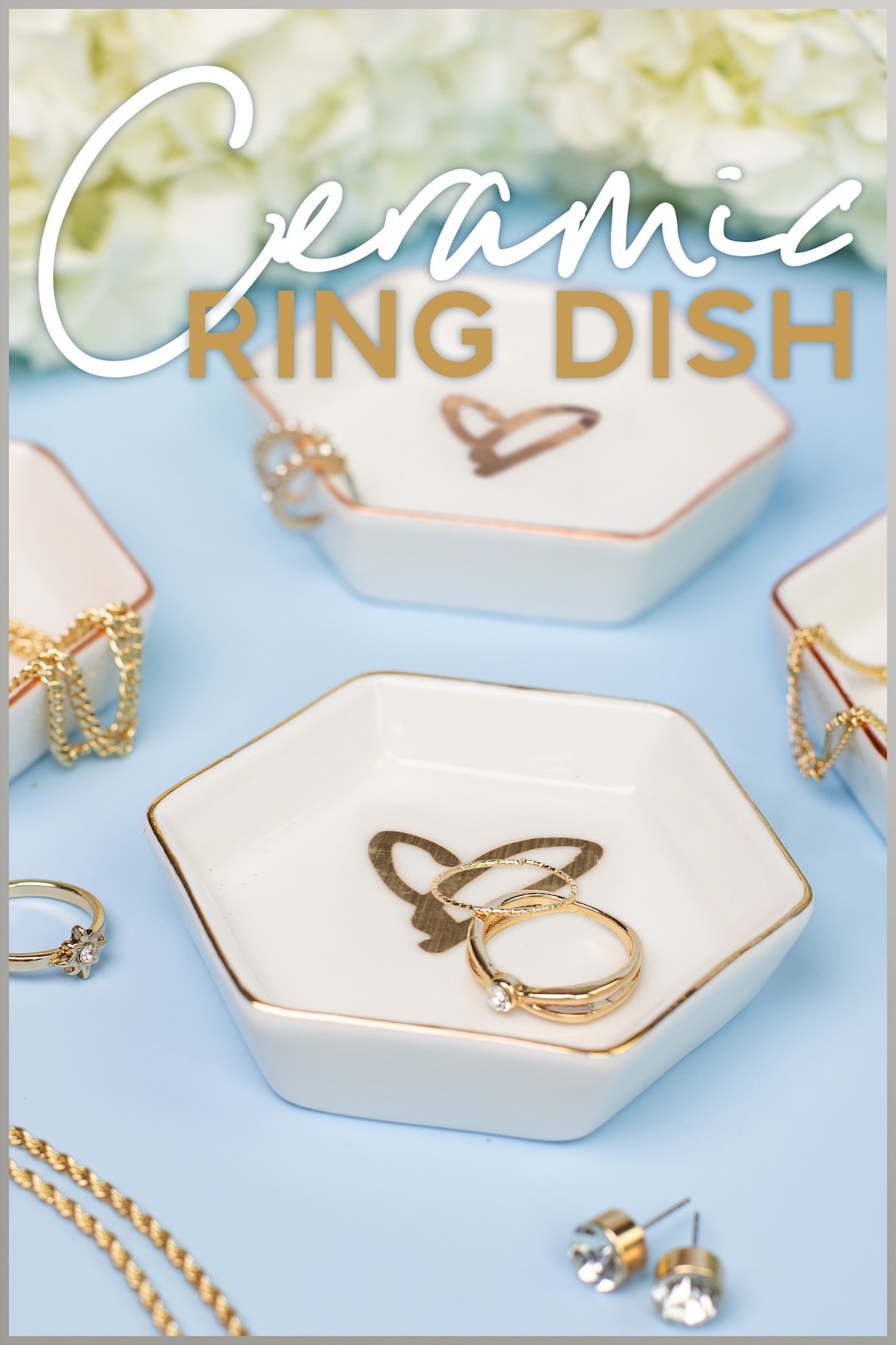 Ceramic Ring Dish With Gold Foil Trim, Bridesmaid Ring Dish With Rose ...