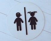 Kids Bathroom Sign Boy & Girl Bathroom Sign Round Bathroom - Etsy