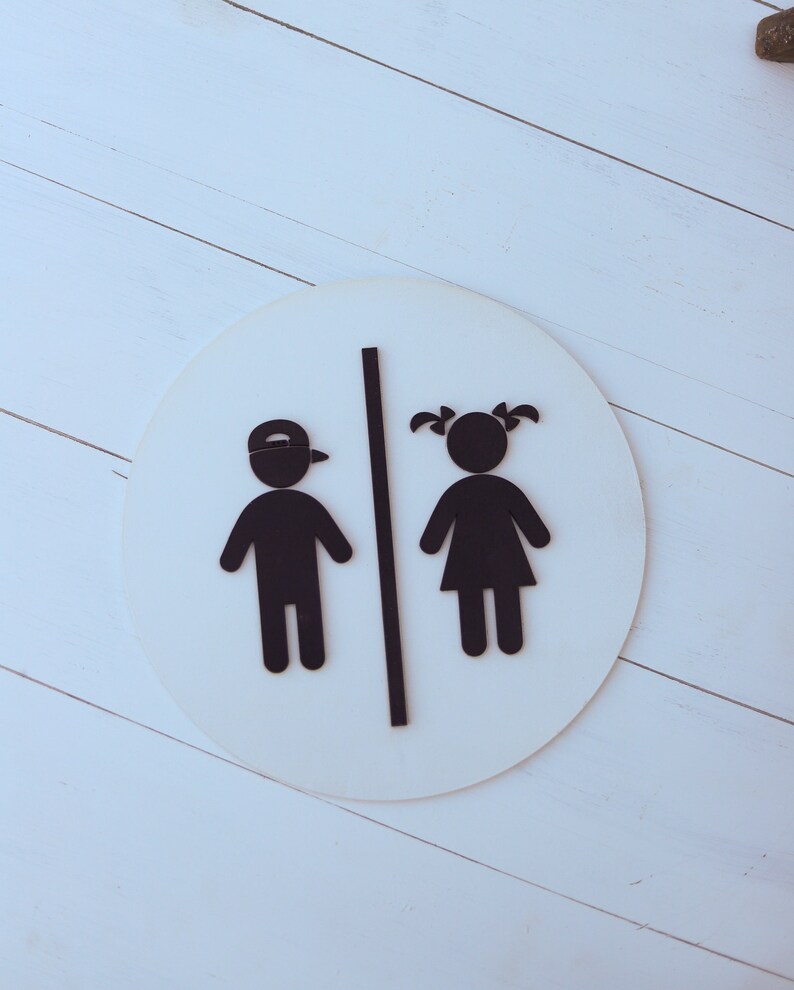 Kids Bathroom Sign Boy & Girl Bathroom Sign Round Bathroom - Etsy