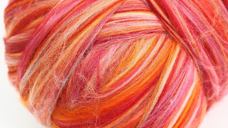 100g Fine Merino Roving Wool Bamboo Blend Pink Yellow Orange | Etsy