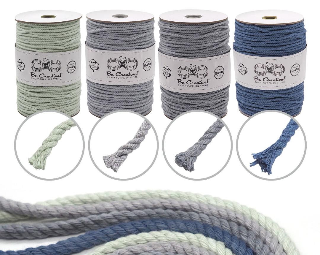 4mm Cotton Macrame Rope - 3-ply Cord, 150m Cord - Light Pistachio/sky ...