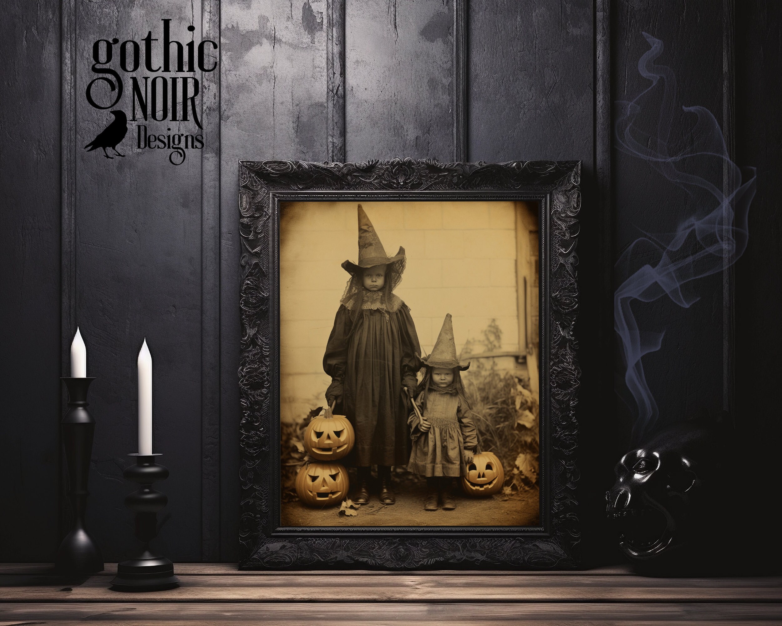 Pilgrim Sisters Creepy Halloween, Art Poster Print, Vintage Photography ...