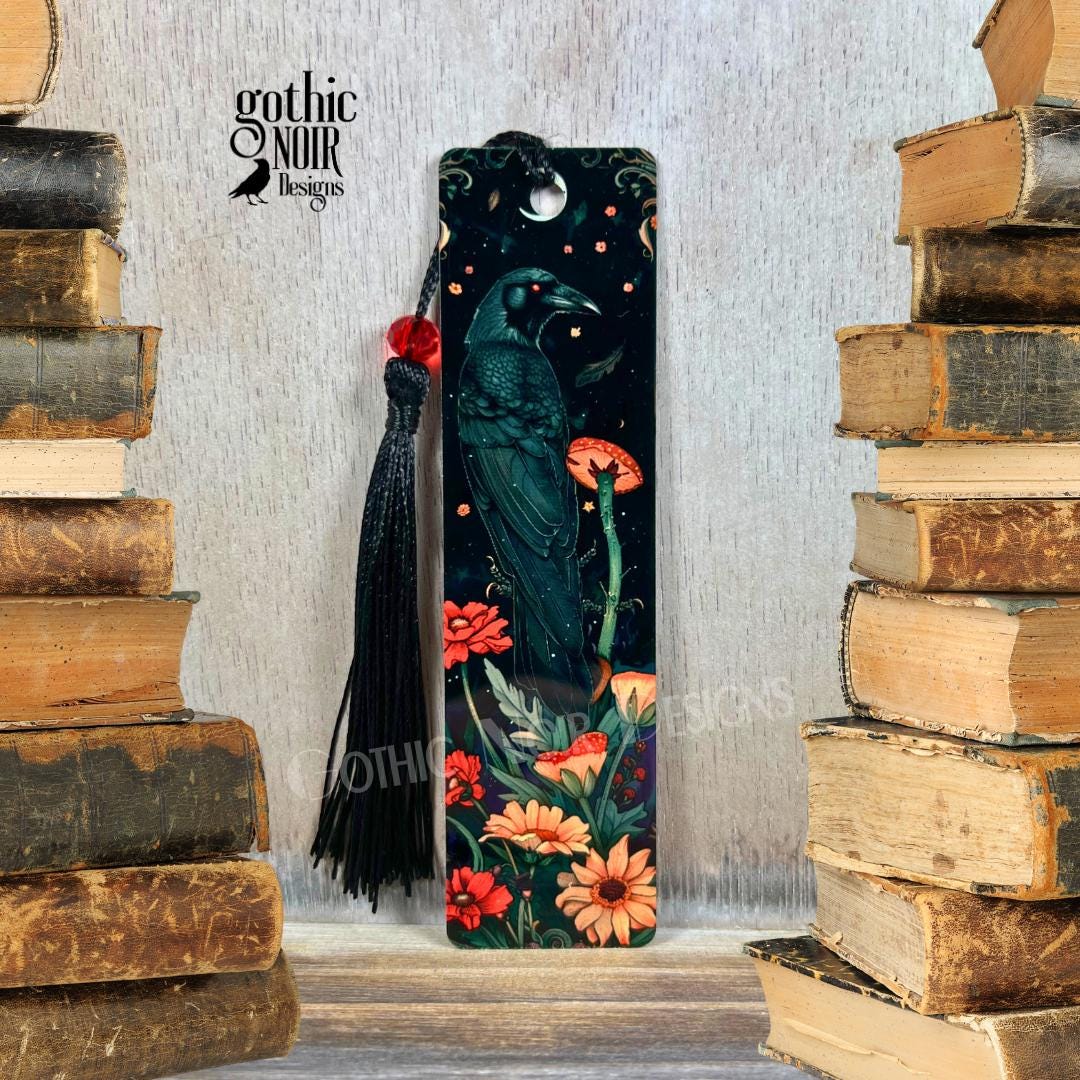 Gothic Raven Bookmark, Double Sided Metal With Beaded Tassel (GN900) - Etsy