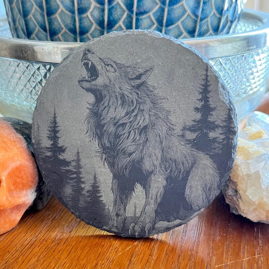 Wolf Werewolf Slate Coasters | Laser Engraved Slate | Set of 4 Drink ...