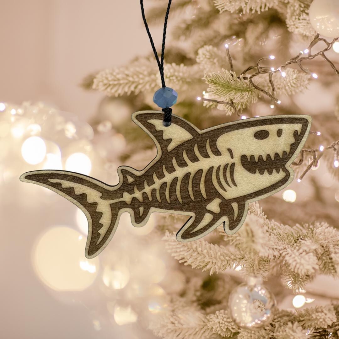 Shark Skeleton Gothic Wood Ornament, Laser Engraved Ornament, Halloween ...