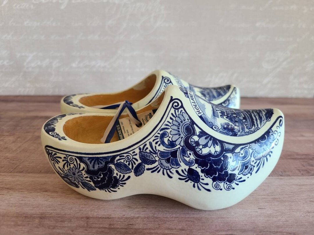 White Blue Mill Wooden Dutch Clogs Pair of Holland Gift Shoes - Etsy