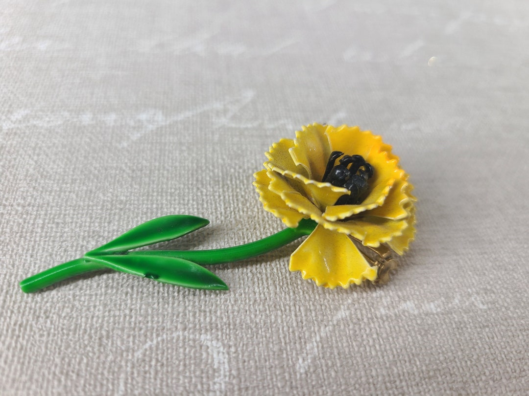 Vintage Yellow Enamel Flower Pin Brooch - Etsy