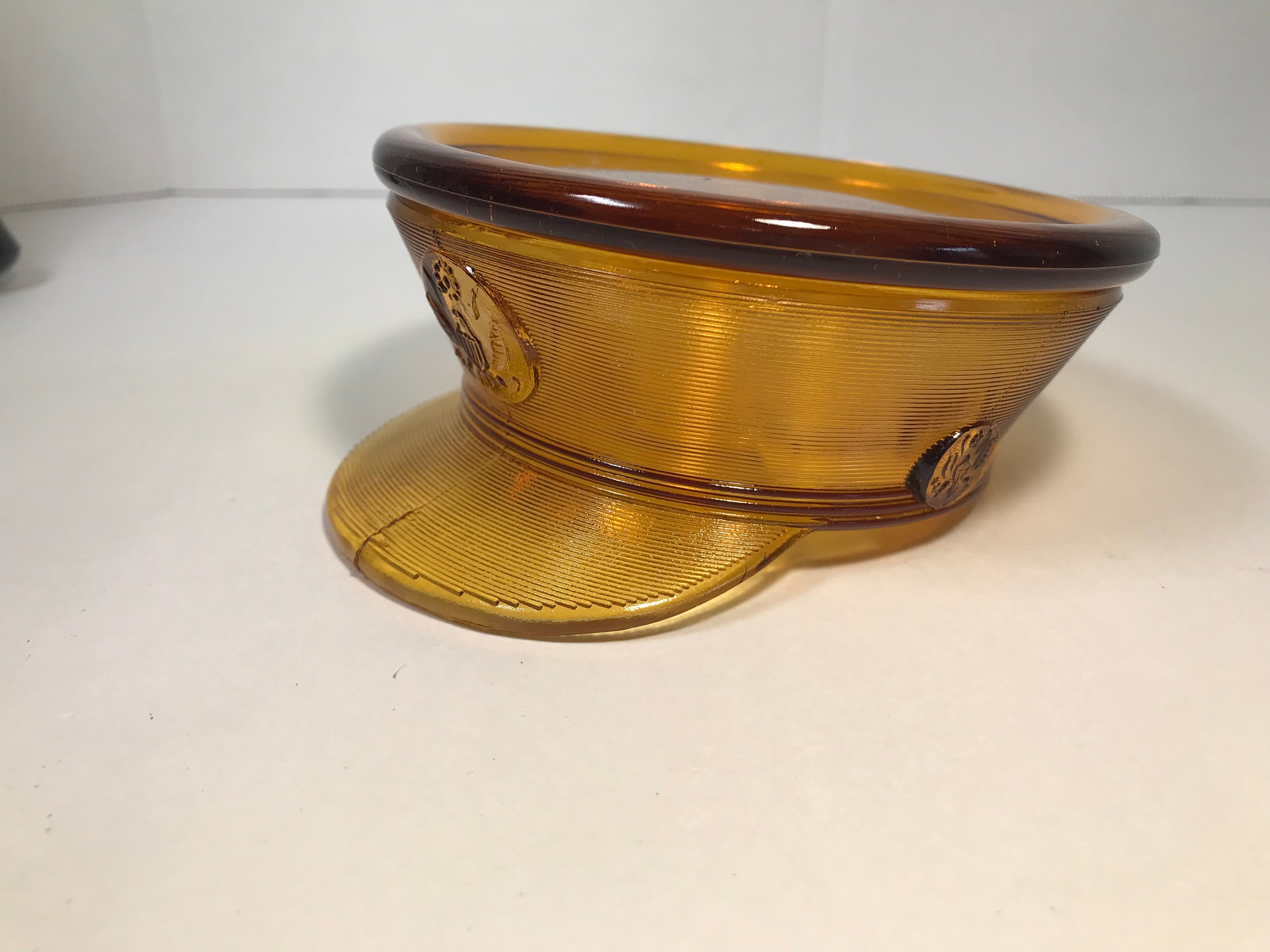 Vintage 1940s Amber Glass Officer's Hat Powder Dish - Etsy