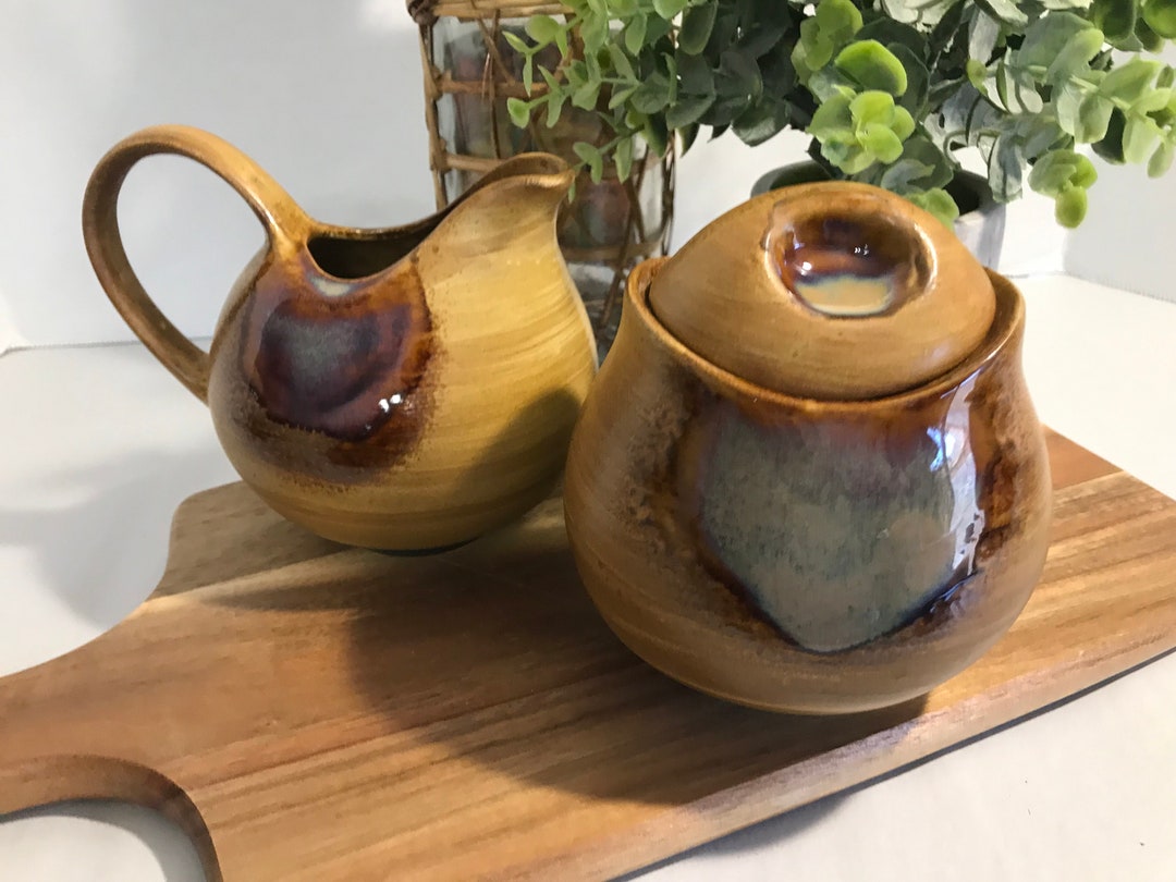Sango Splash Earth Toned Swirled Pottery Creamer and Sugar, Sango ...