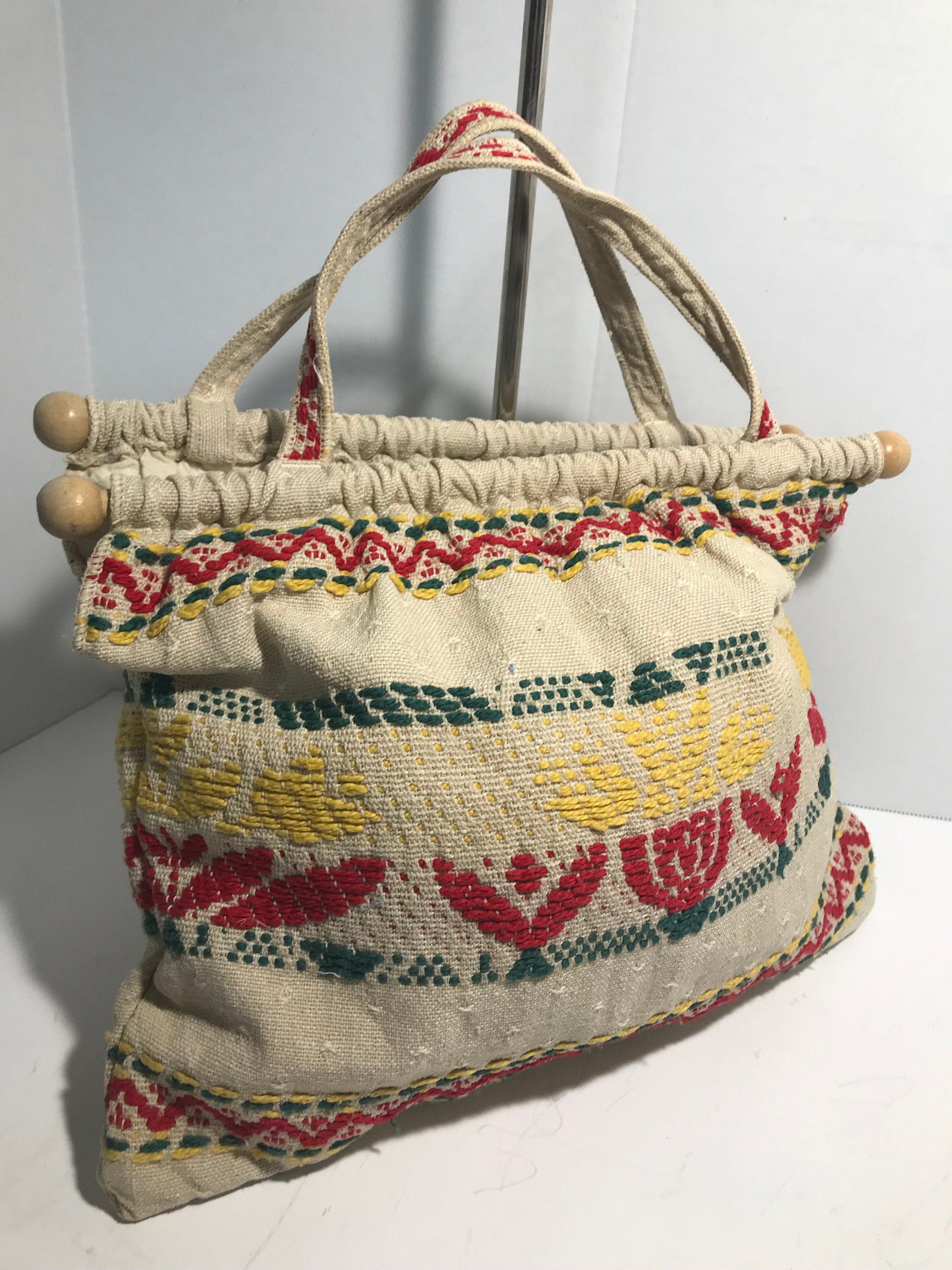 Vintage 70s Purse 70s Cotton Wood Embroidery Purse Handbag - Etsy