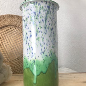 Vintage Large Green Speckled Cylinder Shaped Studio Pottery Vase Signed ...
