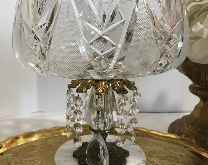 Cut Crystal Glass Compote, Crystal and Brass Pedastal Bowl on Brass and ...