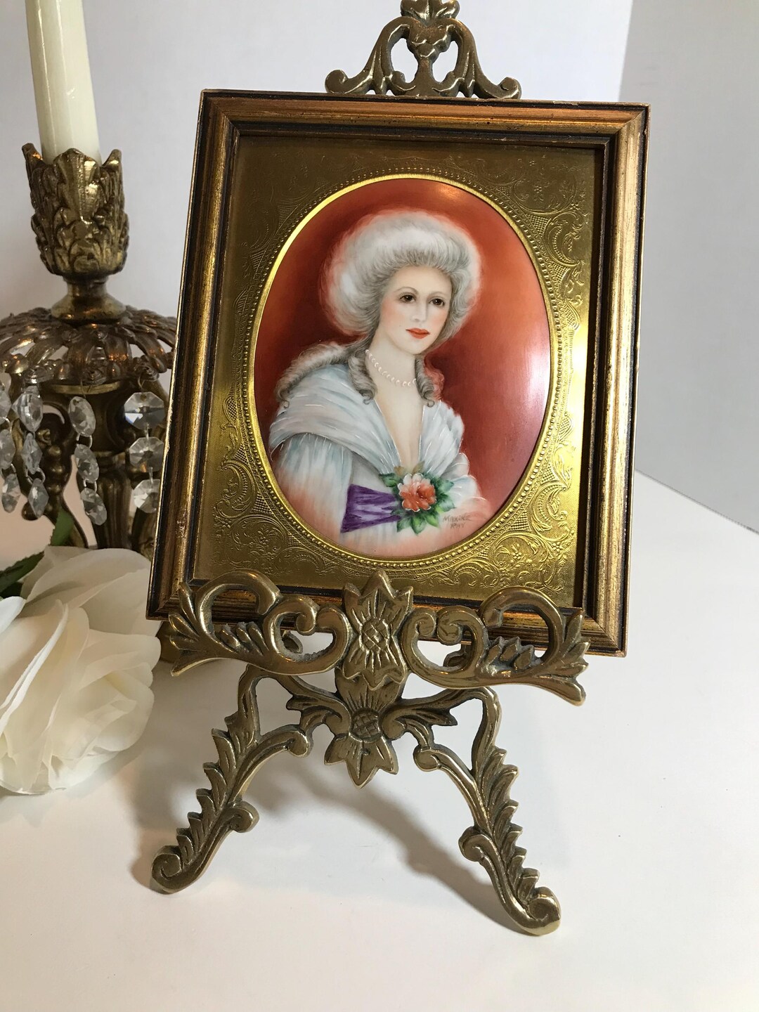 Antique French Hand Painted Portrait Miniature, Artist Signed, Vintage ...